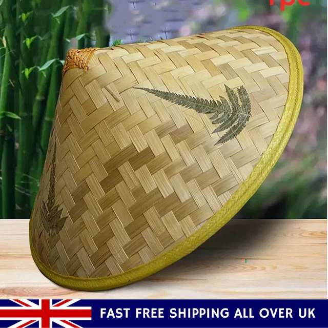 BAMBOO RATTAN CONICAL Hat Handmade Asian Sun Hat for Fishing Gardening ...