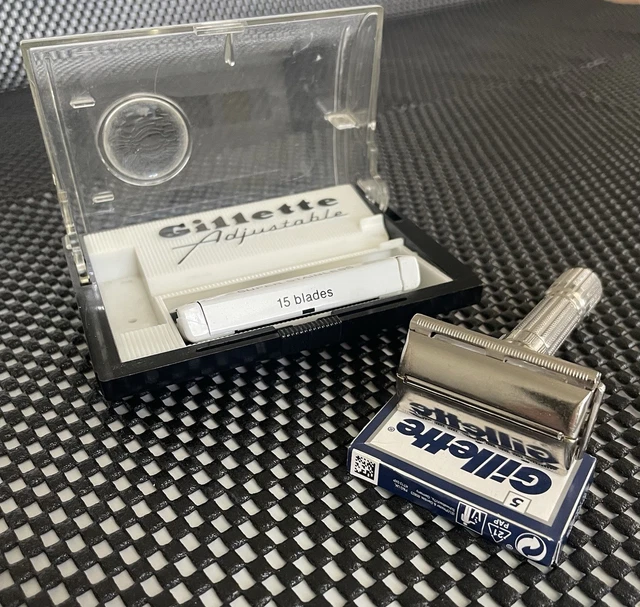 VINTAGE 1959 E2 Gillette Fatboy Safety Razor DE w/ Case And NOS Blades ...