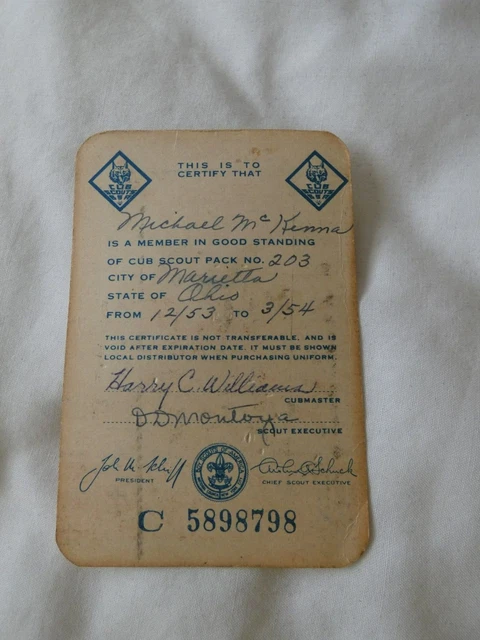 VINTAGE 1950'S BSA Certificate Of Registration Id Card Cub Scouts £7.56 - PicClick UK