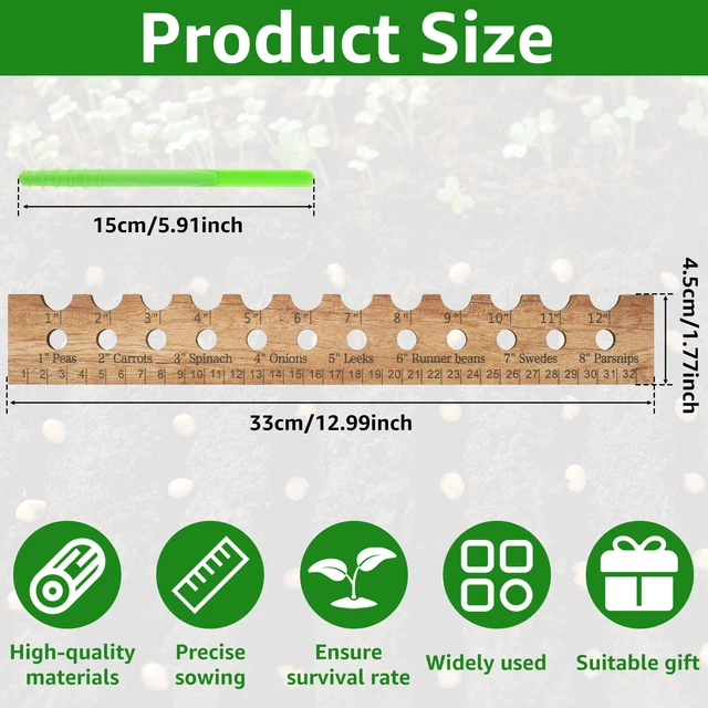 SEED RULER AND Dibber Wooden Seed Spacing Ruler with Holes Plastic ...