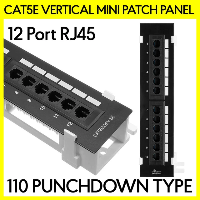 12 PORT CAT5E Mini Patch Panel Vertical Rack/Wall Mount RJ45 110 Type ...