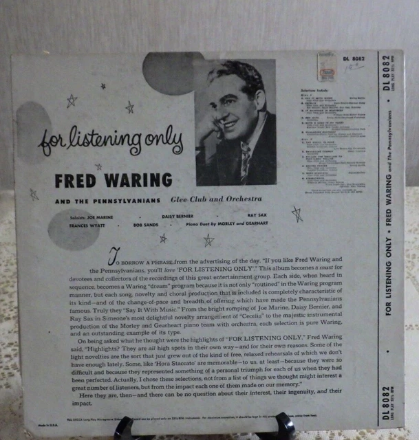 FRED WARING AND the Pennsylvanians POUR ÉCOUTER SEULEMENT Decca DL 8082 ...
