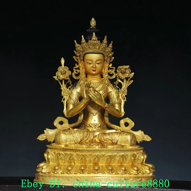 STATUE DE BOUDDHA de la miséricorde en cuivre tibétain plaqué or blanc EUR 780,00 - PicClick FR