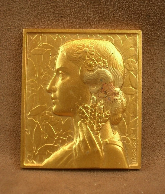 BELLE PLAQUE MEDAILLE En Bronze Doré Style Art Deco Signée Morlon EUR ...