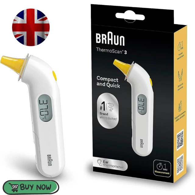 BRAUN THERMOSCAN 3 Compact Ear Thermometer IRT3030 For infants children ...
