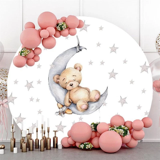 STAR TEDDY BEAR In The Moon Round Baby Shower Backdrop $35.95 - PicClick AU