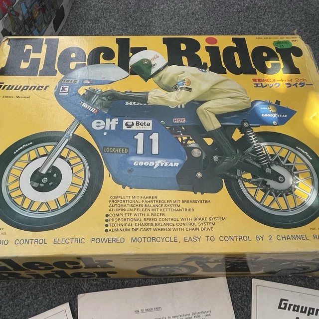 VINTAGE RC ELECK RIDER RADIO CONTROL ELECTRIC POWERED MOTORCYCLE Blue £ ...