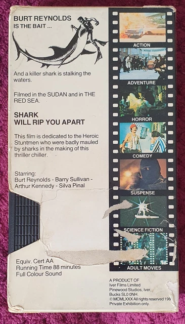 SHARK VHS IVER Film Services pre cert horror 2nd rel Full Carton Burt ...