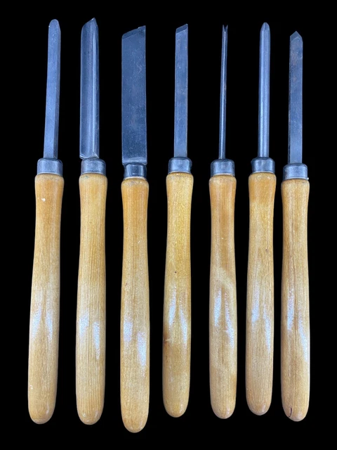 VINTAGE WOOD CARVING Turning Lathe 7pc Chisels Set Carpentry ...