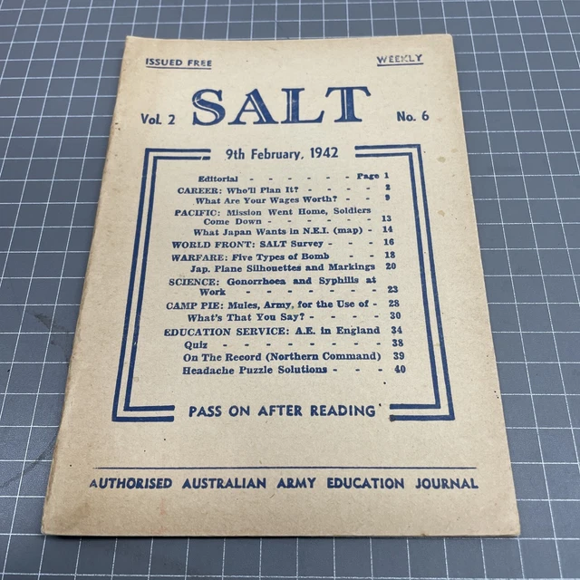 VINTAGE WW2 SALT Aust Army Magazine ANZAC Book 1942 Booklet Volume 2 No ...