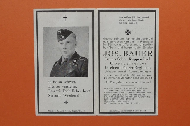 WW2 GERMAN DEATH Card Sterbebild Panzer Regiment Corporal Skull Tabs ...