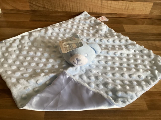SOFT TOUCH BLUE Teddy Bear Silky Bubble Bobble Blankie Baby Comforter ...