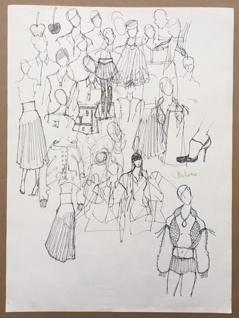 DESSIN ORIGINAL ENCRE Esquisse Croquis Mode Silhouette Couture ...