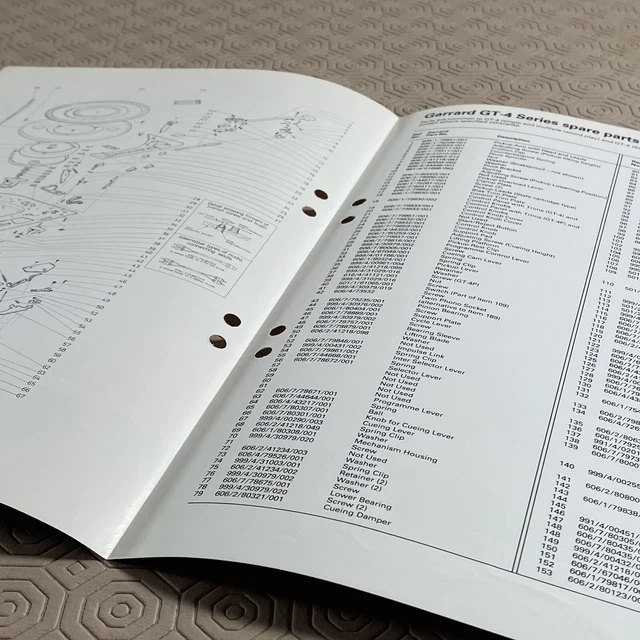 ORIGINAL GARRARD MODEL GT-4 Series Turntable Exploded View/Spare Parts ...