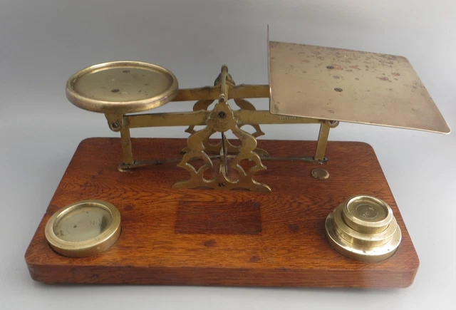 ANTIQUE BRASS LARGE Postal Letter / Small Parcel Scales with Weights on ...