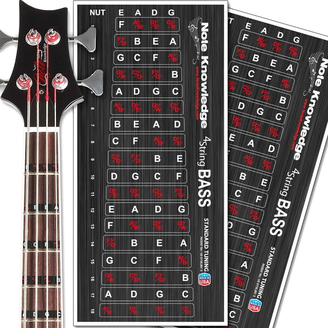 BASS GUITAR FRETBOARD Note Map Decals/Stickers 4-String 2-PACK $10.00 ...