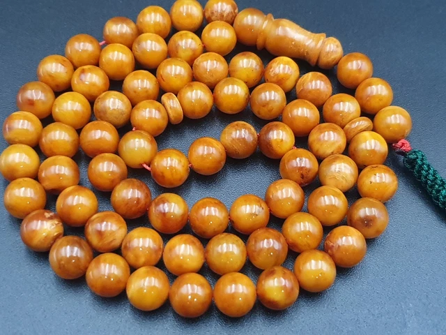 ANTIQUE COLOUR AMBER prayer beds rosary tasbih Poland 35.09 gm سبحة ...