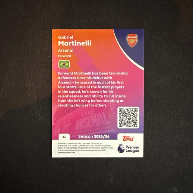 TOPPS 2026 PREMIER League Base Card Gabriel Martinelli, Arsenal £0.11 ...