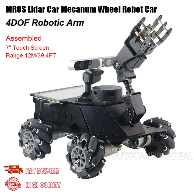 ASSEMBLED MROS LIDAR Car Mecanum Wheel Robot 4DOF Robotic Arm 7" Touch ...