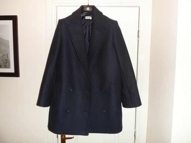 NEW ZADIG & Voltaire Motty Studs Double Breasted Navy Peacoat Jacket ...