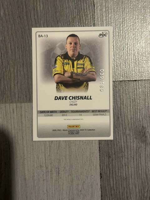 PANINI PDC WORLD Championship Darts 2026- Dave Chisnall-BA-13. /180 £5. ...