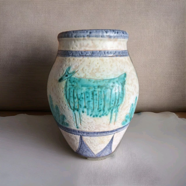 VTG BITOSSI? ITALIAN Art Pottery Vase Sgraffito Style Sheep Or Goat ...