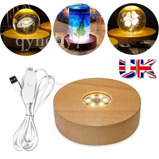 LED LIGHT BASE Round Wooden LED Light Display 3D Crystal Stand Lamp ...