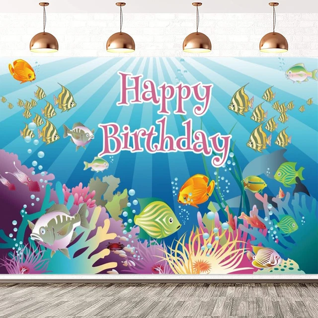 OCEAN FISH BACKDROP Happy Birthday Party Photo Background Banner Props ...