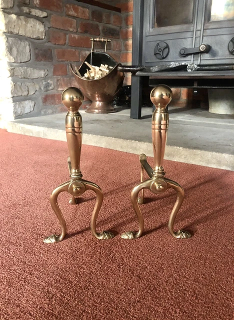 VINTAGE BRASS FIRE Dogs Andirons Fire Log Burner Hearth £34.95 ...