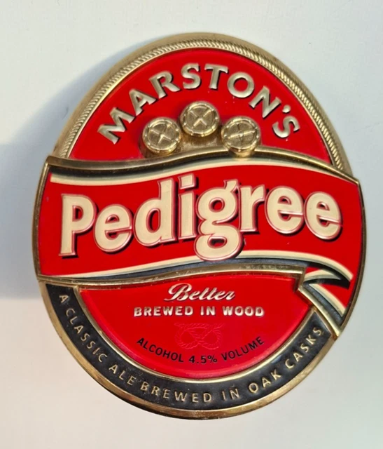 BEER PUMP CLIP badge MARSTON'S brewery PEDIGREE cask ale METAL red w ...