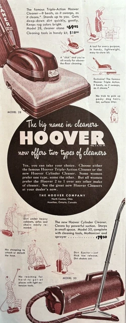 1940S HOOVER VACUUM Cleaner Two Types Model 2B Model 50 Clean VTG Print ...