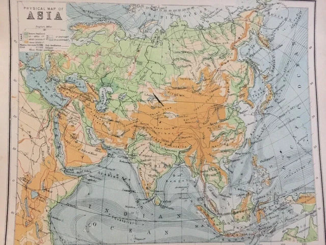 ANTIQUE MAP PHYSICAL Map Of Asia Map Of The World Dated 1901 Atlas ...