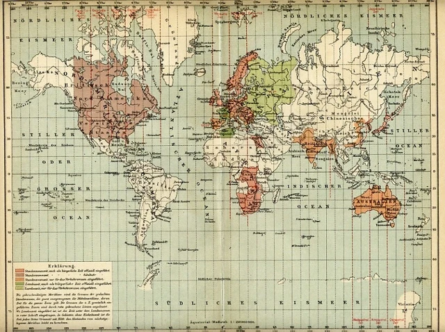 1899 ANTIQUE MAP = TIME ZONES IN THE WORLD = OLD MAP £10.22 - PicClick UK