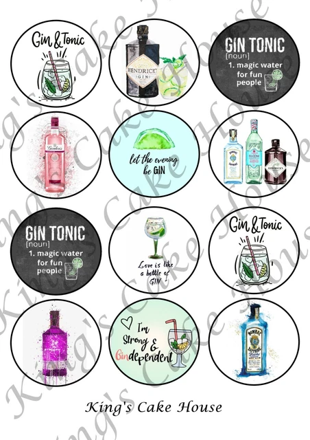 GIN AND TONIC cupcake toppers, edible cake topper Gin, birthday cupcake ...