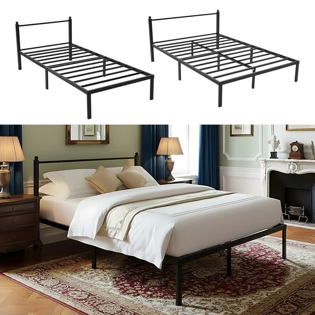 190CM SINGLE DOUBLE Size Metal Bed Platform Frame Extra Strong Bedroom ...