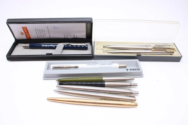 F X10 VINTAGE Parker Ballpoint Pens inc Branded Jotters, Rolled Gold ...
