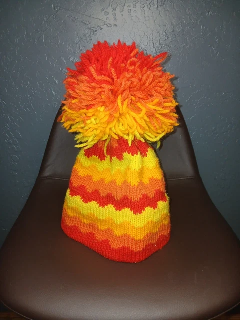 VINTAGE MARCEAU SPORTS Wool Puffy Winter Hat Made In USA Red Orange ...