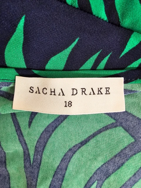 SACHA DRAKE NAVY Blue And Green All Over Fern Print 3/4 Sleeve Dress ...