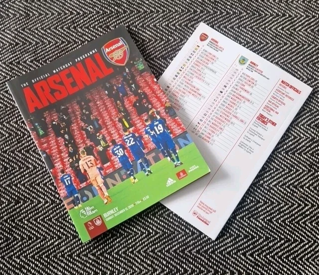 ARSENAL V BURNLEY PREMIER LEAGUE Matchday Programme 13/12/2020! LAST ...