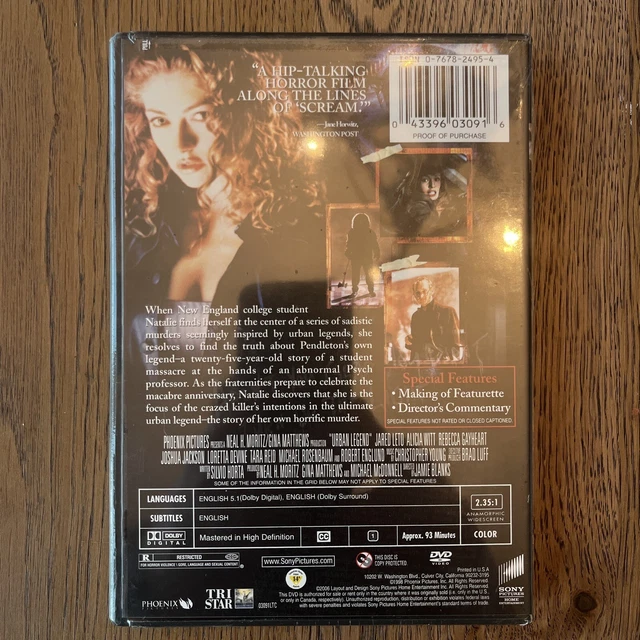 URBAN LEGEND (DVD, 1998, Widescreen) Alicia Witt, Jared Leto NUOVO DI ...