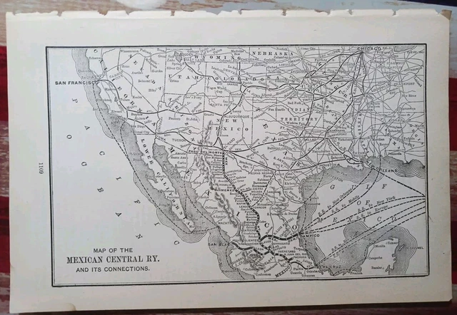 1892 RAILROAD MAP MEXICAN CENTRAL RAILWAY train Routes San Blas Jimenez ...