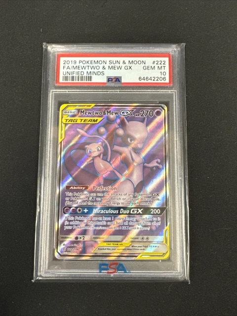 POKEMON MEWTWO & Mew GX Unified Minds Ultra Rare Art Complet #222 PSA 10 Gem Mint EUR 166,16 ...