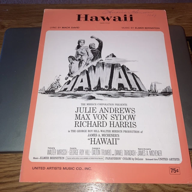 VINTAGE SHEET MUSIC ; Hawaii by Mack David and Elmer Bernstein 1966 UA ...