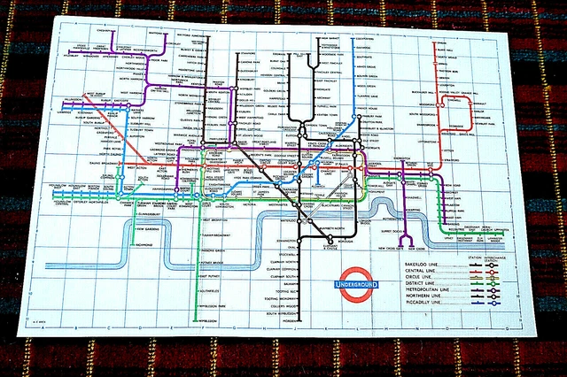 LONDON TRANSPORT RAILWAYS Tube Map / Diagram Of Lines 1955 35P5/542D ...