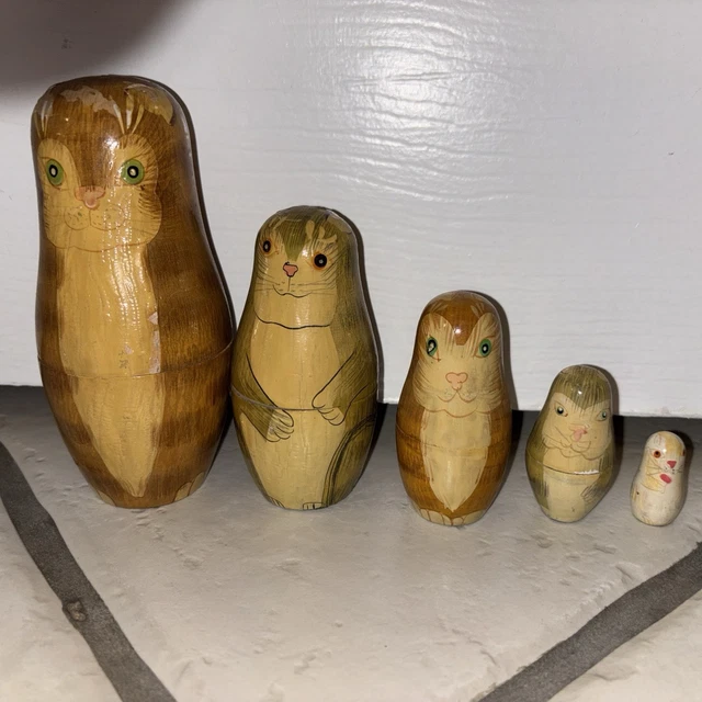 RUSSIAN DOLL NESTING Cats Wooden Retro £5.99 - PicClick UK