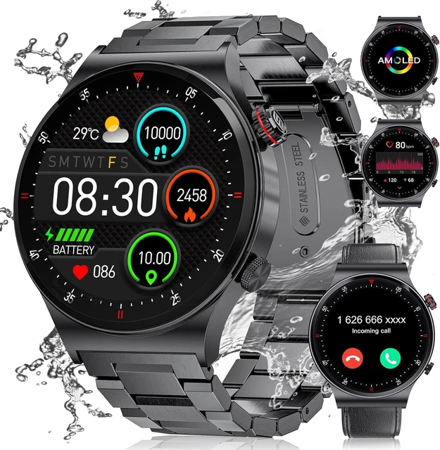 SMARTWATCH UOMO CON Funzione Telefono AMOLED Touch Screen Impermeabile ...