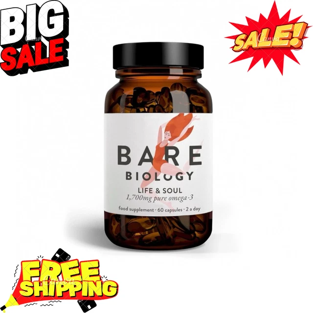 BARE BIOLOGY-LIFE & Soul 1,700mg Pure Omega 3 Fish Oil 60 Capsules,UK ...
