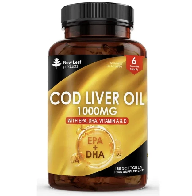 COD LIVER OIL Capsules 1000mg - 180 High Strength Softgels with Omega 3 ...