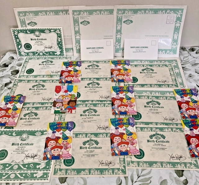 VINTAGE CABBAGE PATCH Kid Certificates & Birthday Cards Xavier Roberts ...