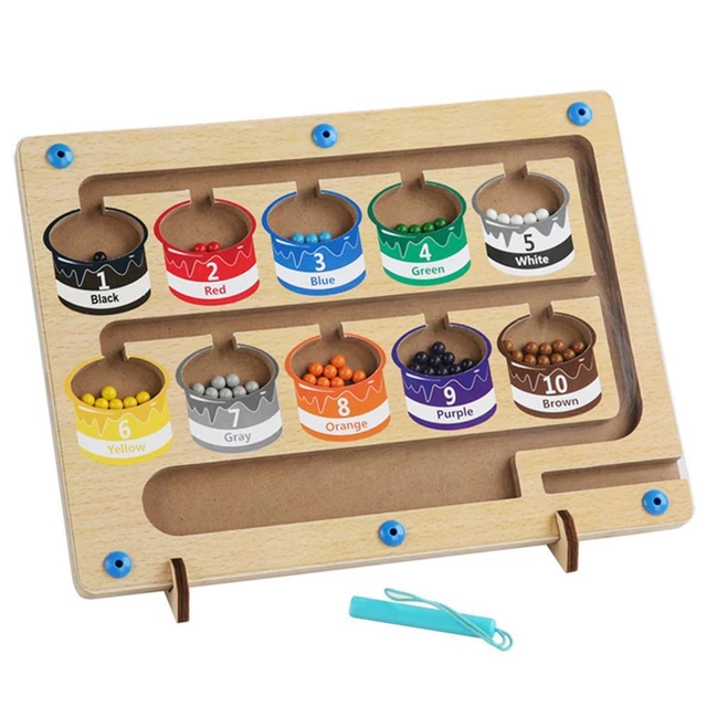 MAGNETIC COLOR NUMBER Maze Wooden Magnet Board Puzzles Kid Matching ...